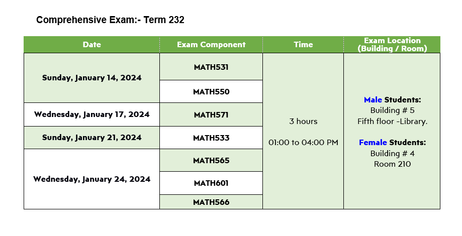 Exam Schedule