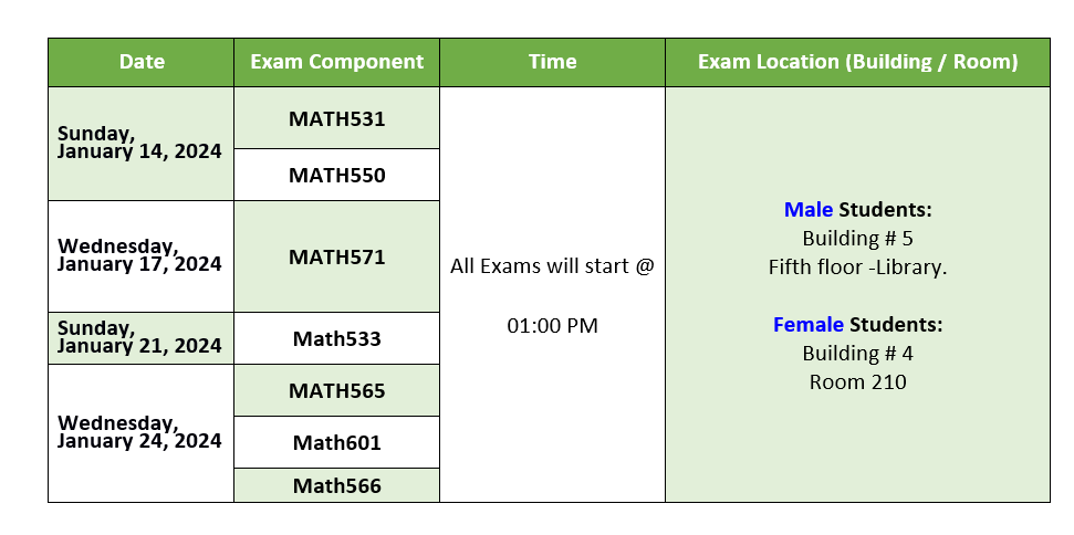 Exam Schedule